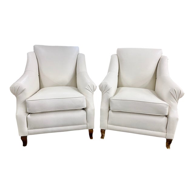 Pair of Custom Pearl White Rolled Arm Club Chairs Chairish
