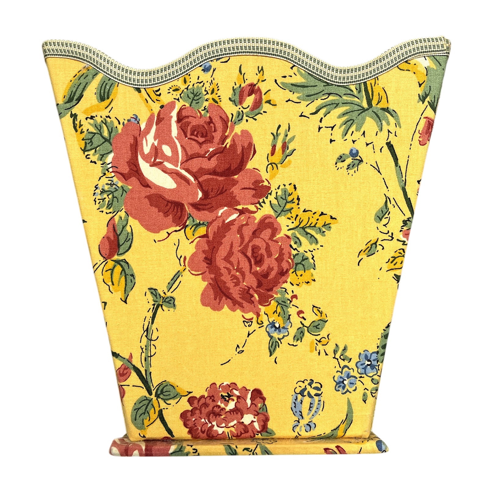 Handmade Fabric Wrapped Wastebasket Yellow and Red Cabbage Roses ...