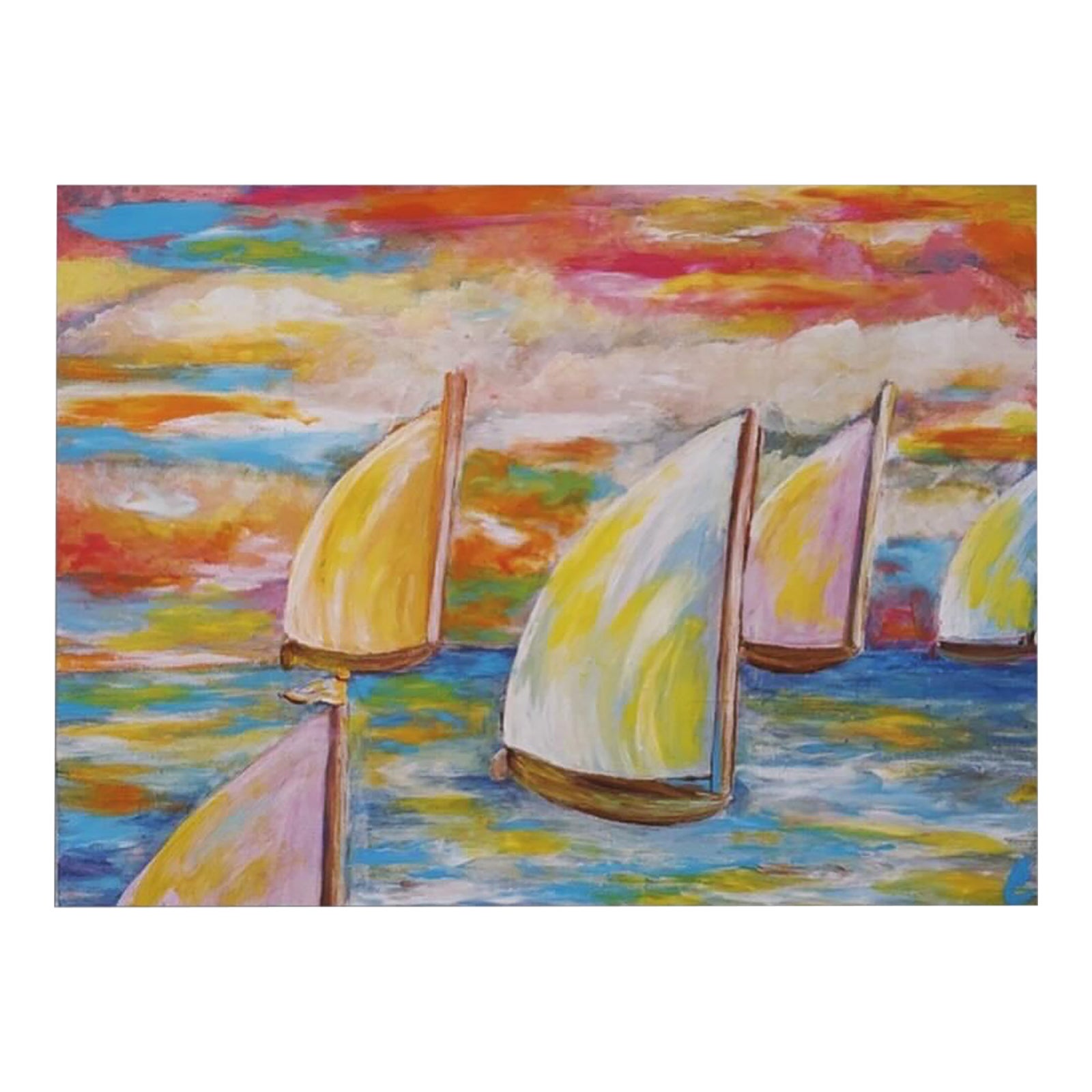 Rainbow Sail Acrylic Original Painting | Chairish