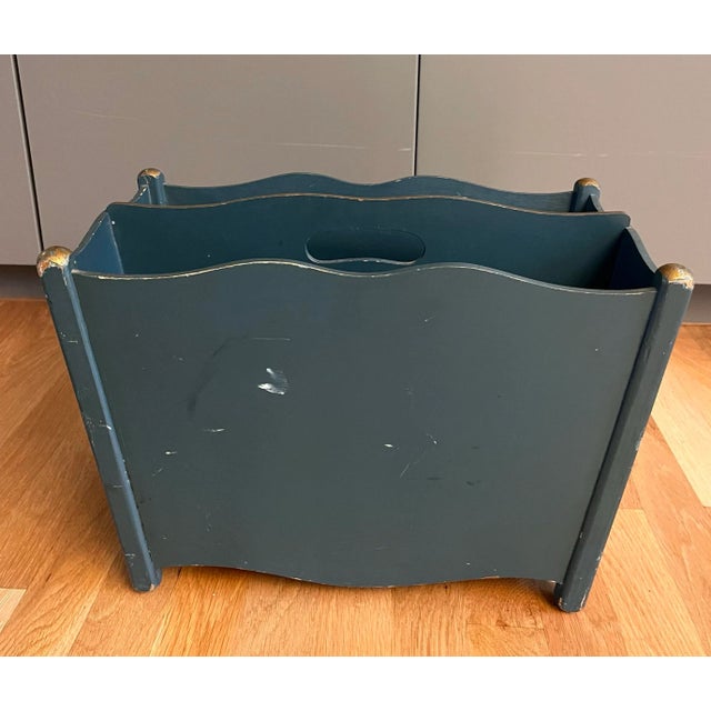 Antique Floral Painted Wood Magazine Rack | Chairish