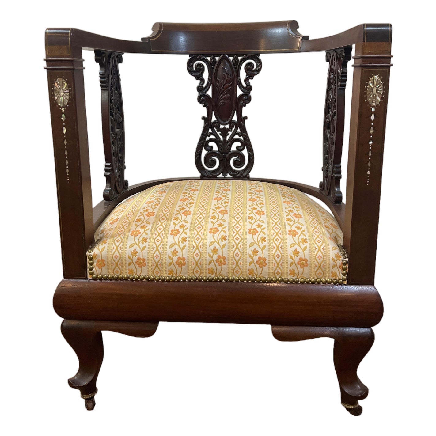 Chinese Mother of Pearl and Brass Inlay 19th Century Chair | Chairish