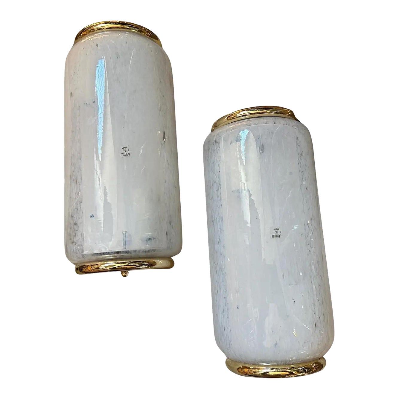 Two 1970s Mid-Century Modern White Murano Glass Rectangular Wall ...