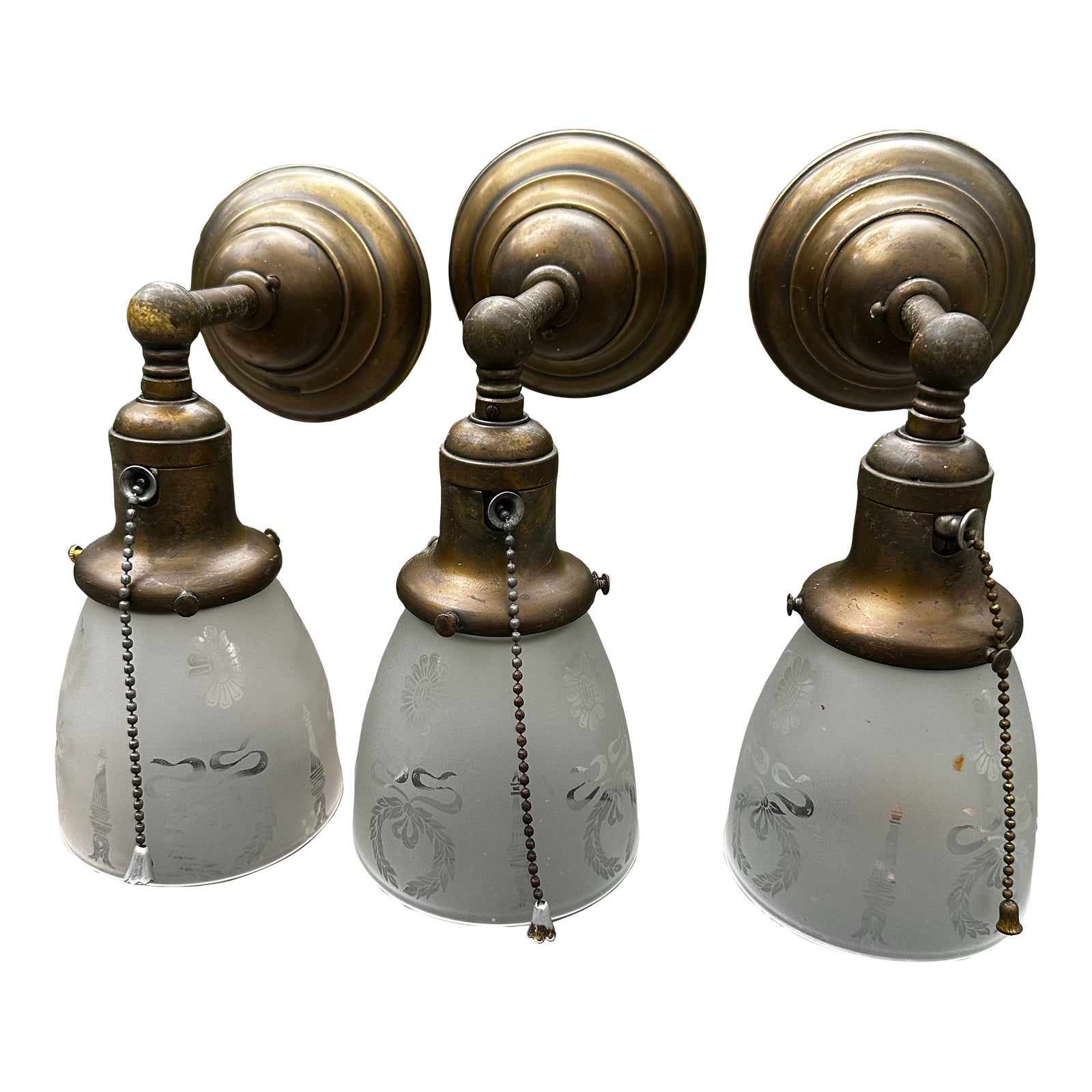Set of Three Vintage Bradley & Hubbard Wall Sconces With Vintage Shades ...