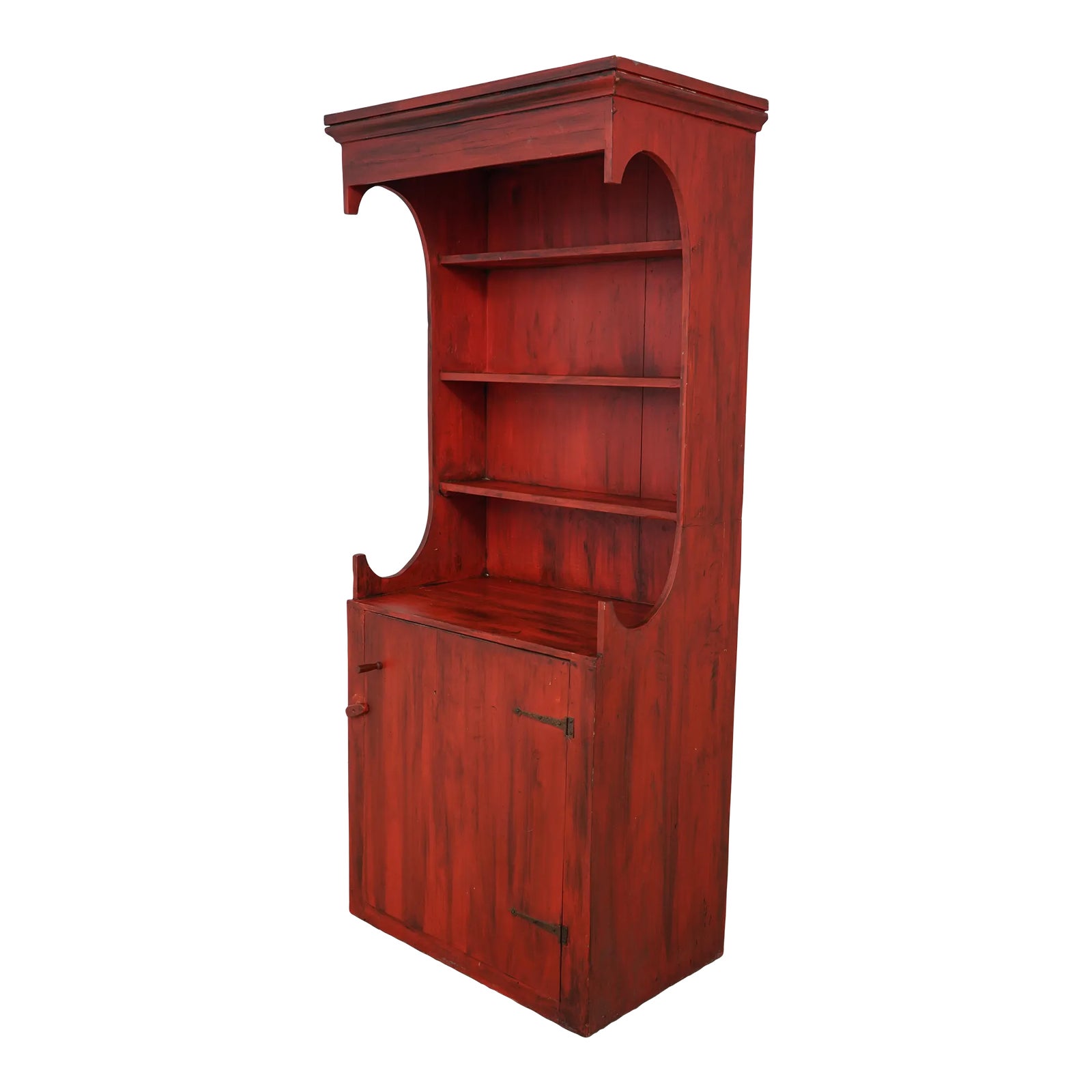 Shaker Style Country Red Painted Finish Hutch | Chairish