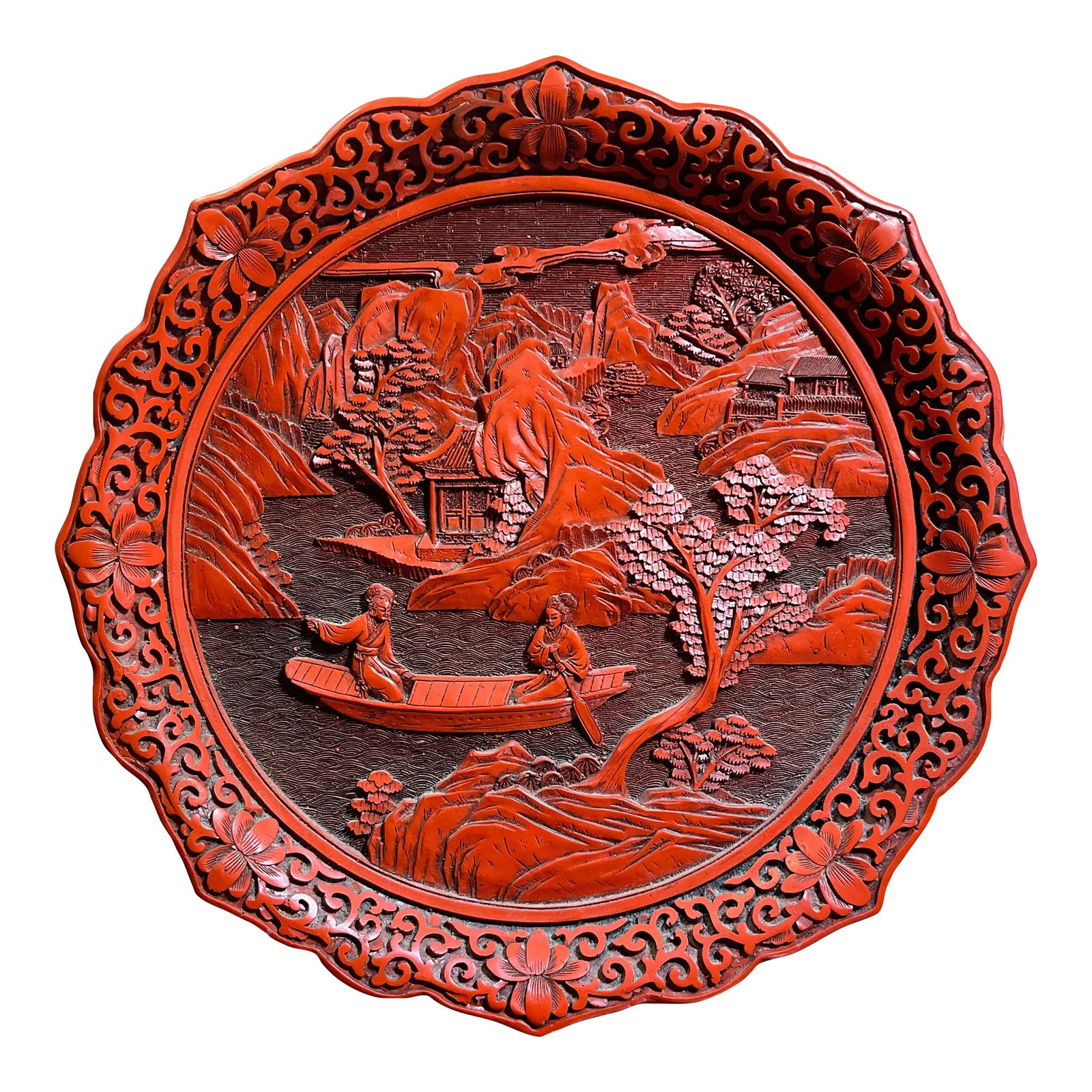 Vintage Chinese Cinnabar Decorative Display Plate | Chairish