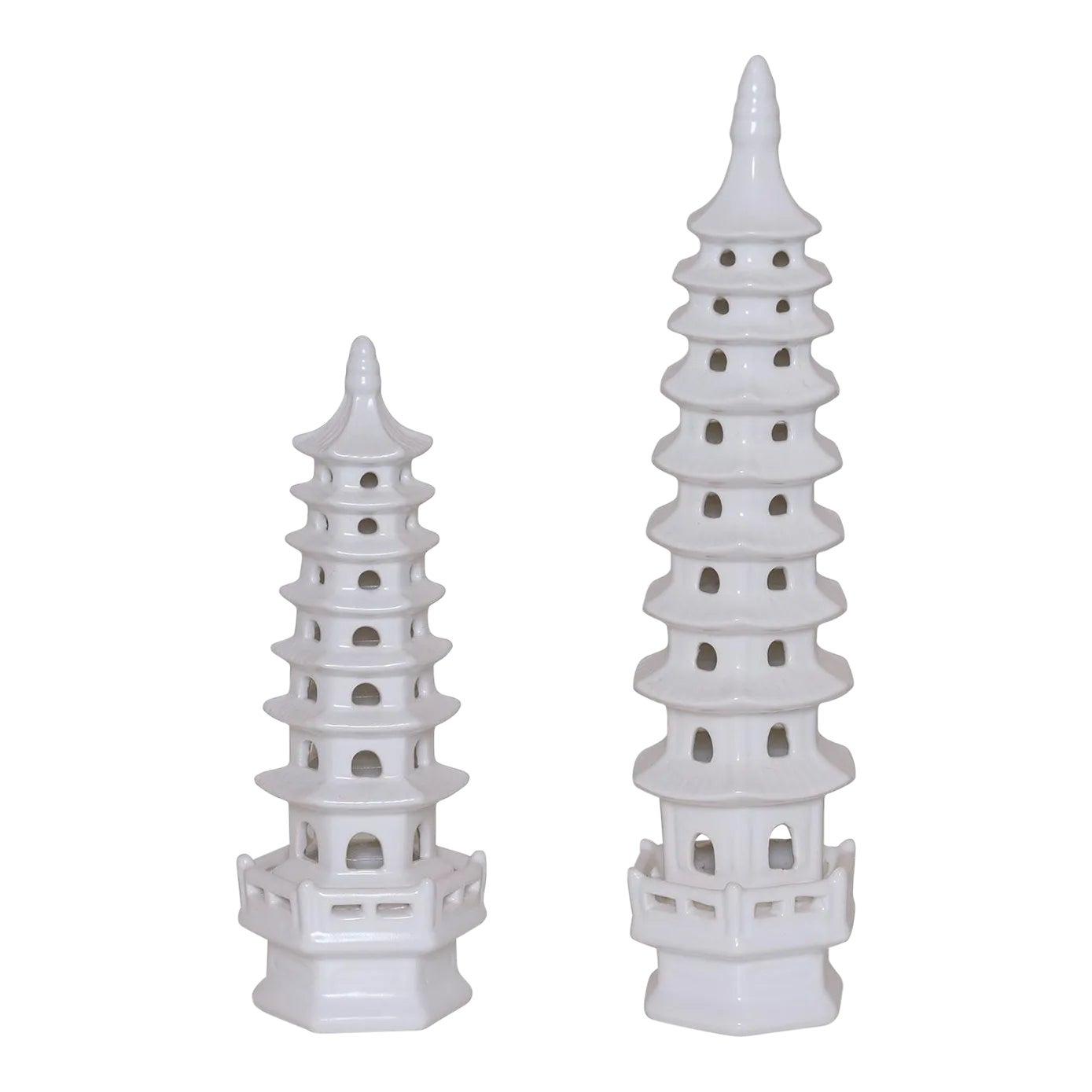 Pagoda Cream Objects, Tall - Set of 2 | Chairish