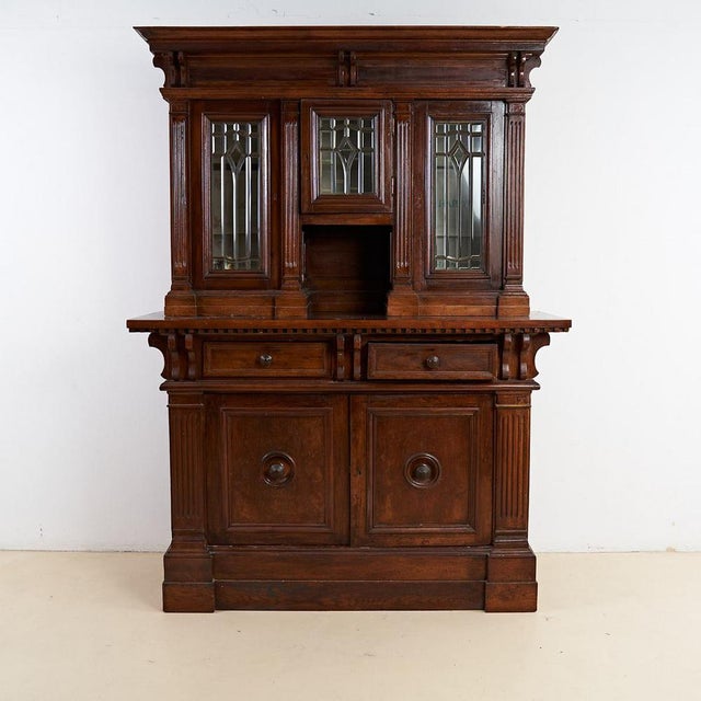 Vintage Wooden Cabinet with Ground Glass | Chairish