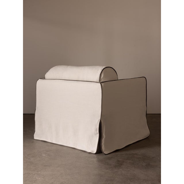 Cohen Linen Armchair in Ivory with Contrast Velvet Piping | Chairish
