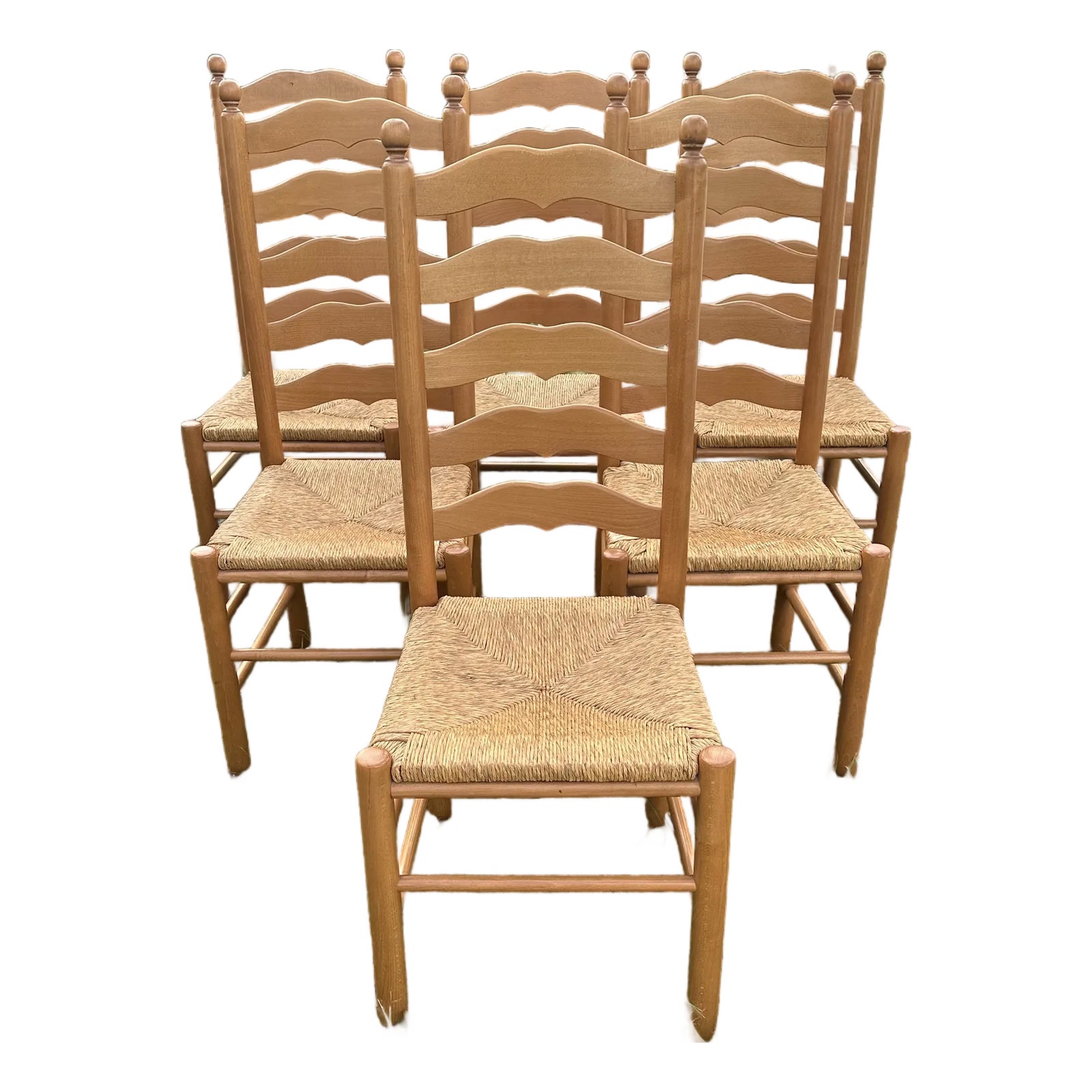 Vintage Country French Farmhouse Ladder Back, Maple, Rush, Dining ...