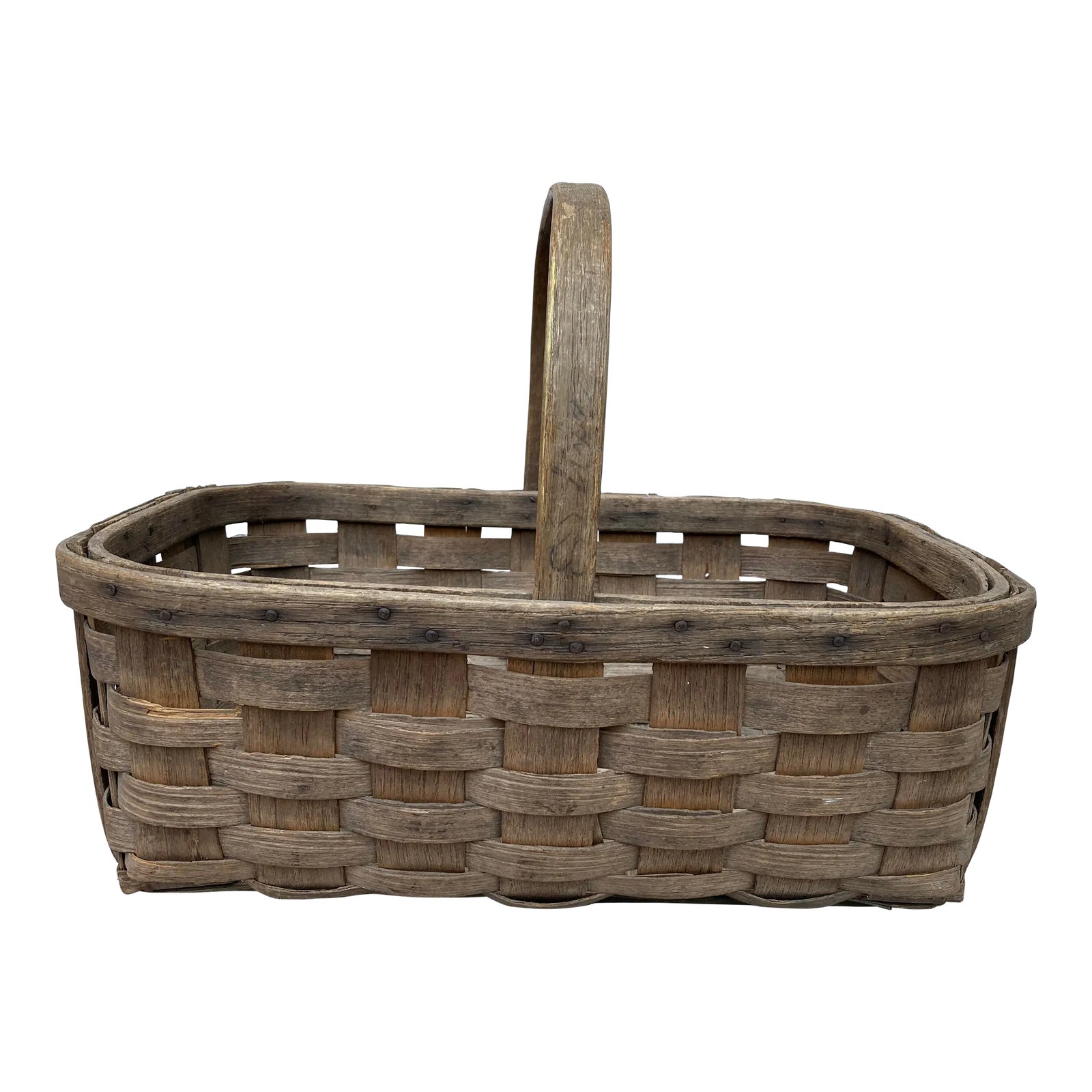 Early 20th Century Small Antique Hand Crafted Oak Splint Wood Gathering ...