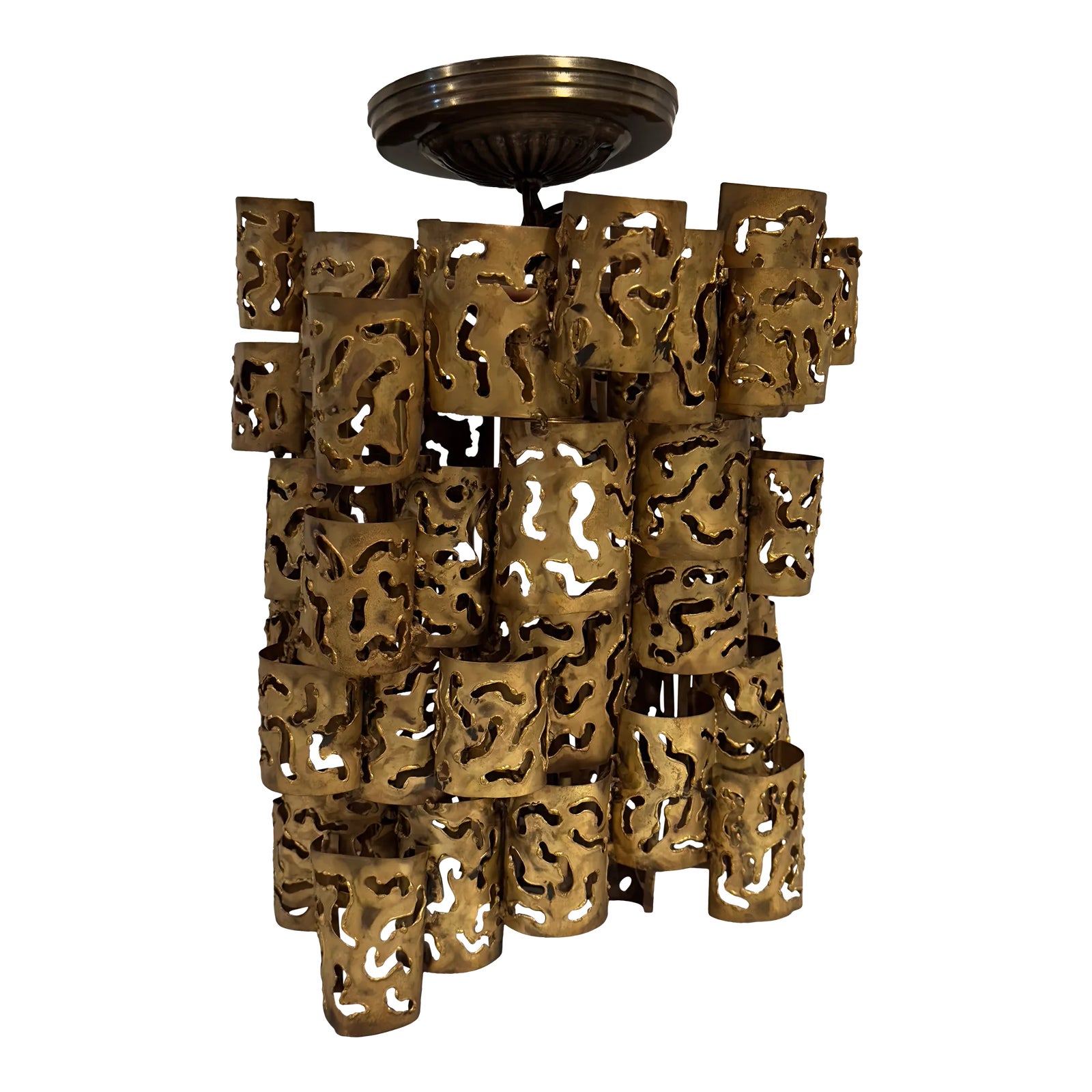 70s Brutalist Torch Cut Brass Pendant Light Tom Greene for Feldman ...
