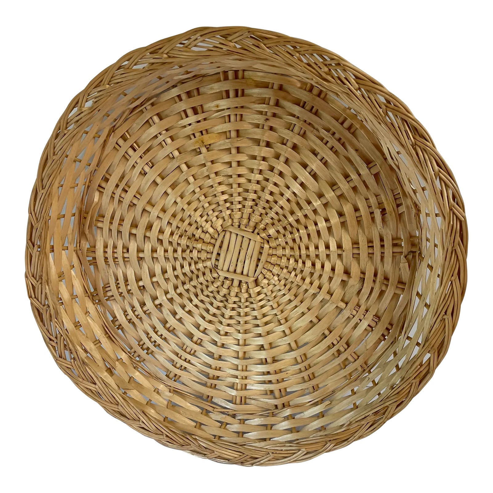 Vintage Wicker Round Tray Basket | Chairish