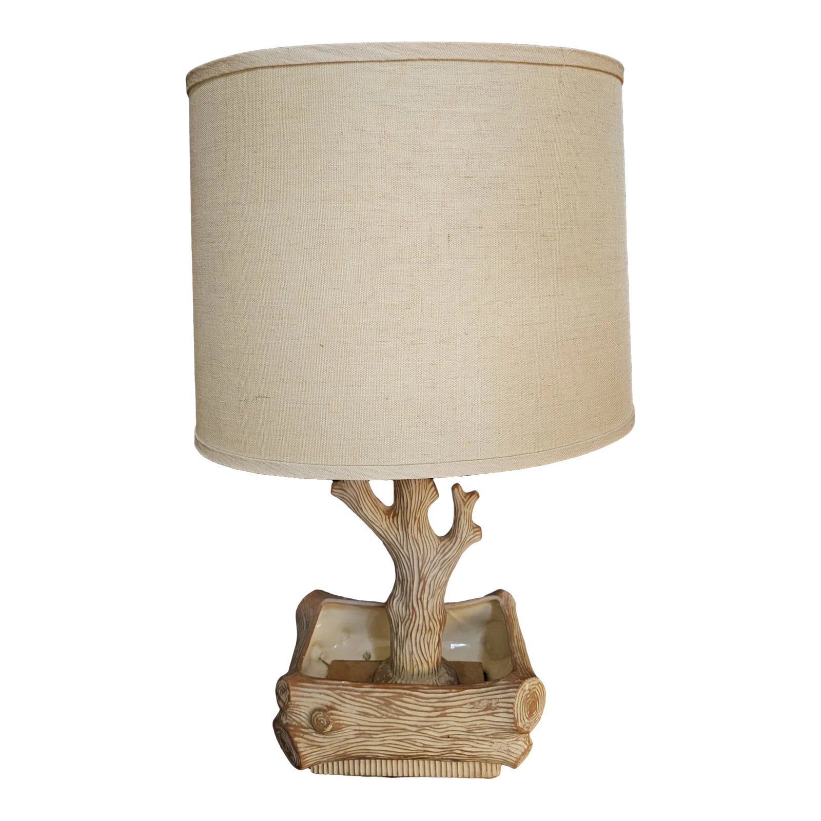 Mid Century Modern 50’s Faux Bois Ceramic Planter Table Lamp With Shade ...