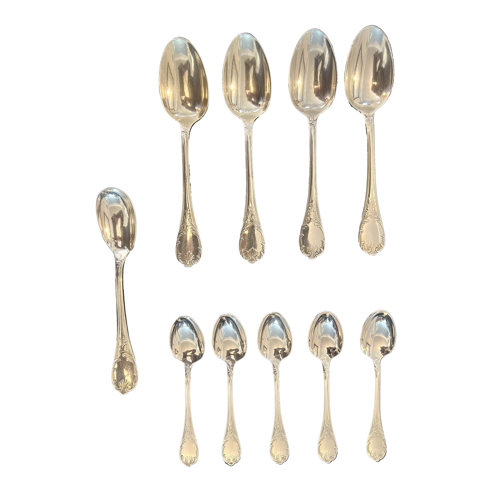 10 Assorted Silver Plated Christofle Marly Spoons | Chairish