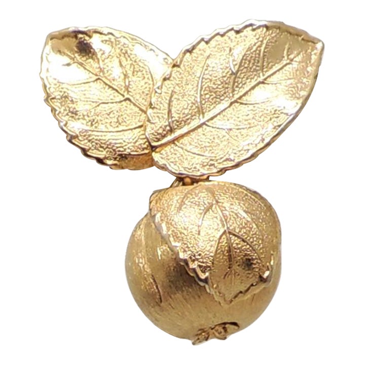Vintage Signed Napier Textured Goldtone 3d Dangling Apple Brooch | Chairish