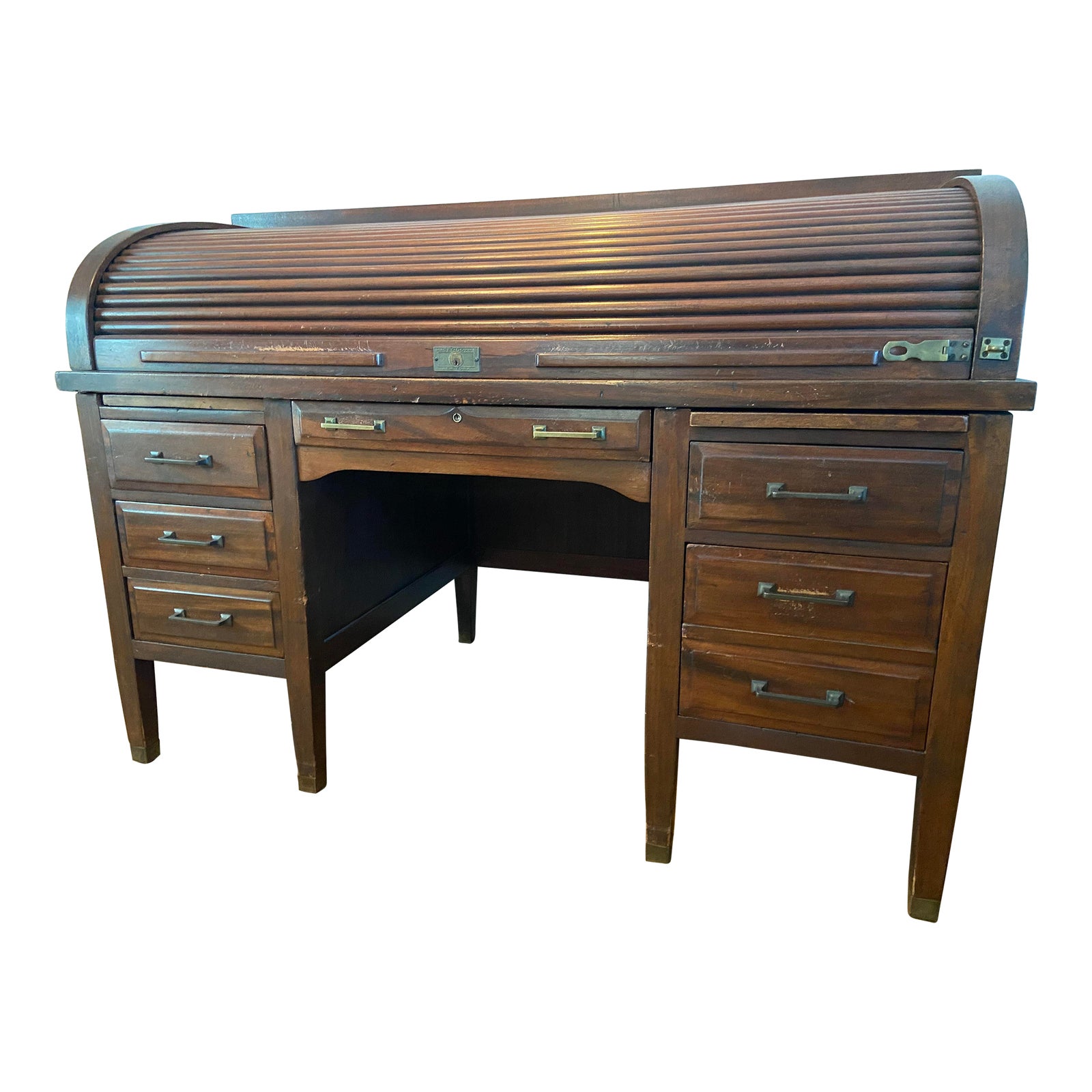 1940s Vintage Mid Century Modern Mahogany RollTop Desk | Chairish
