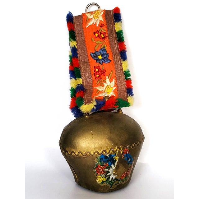 Vintage Alpine Cow Bell With Hand Painted Detail and Hand Embroidered ...