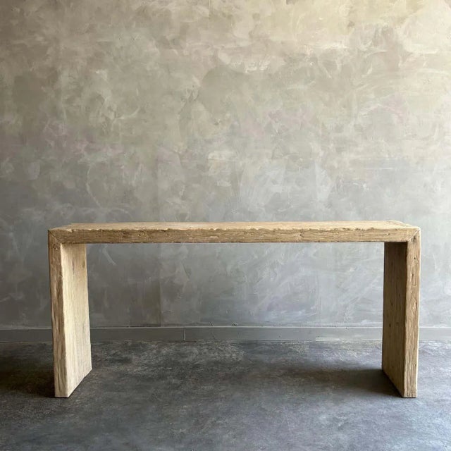 Natural Elm Wood Reclaimed Waterfall Style Console Table | Chairish