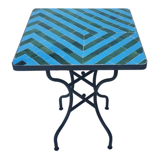 24" Square Turquoise and Tamegroute Green Mosaic Table | Chairish