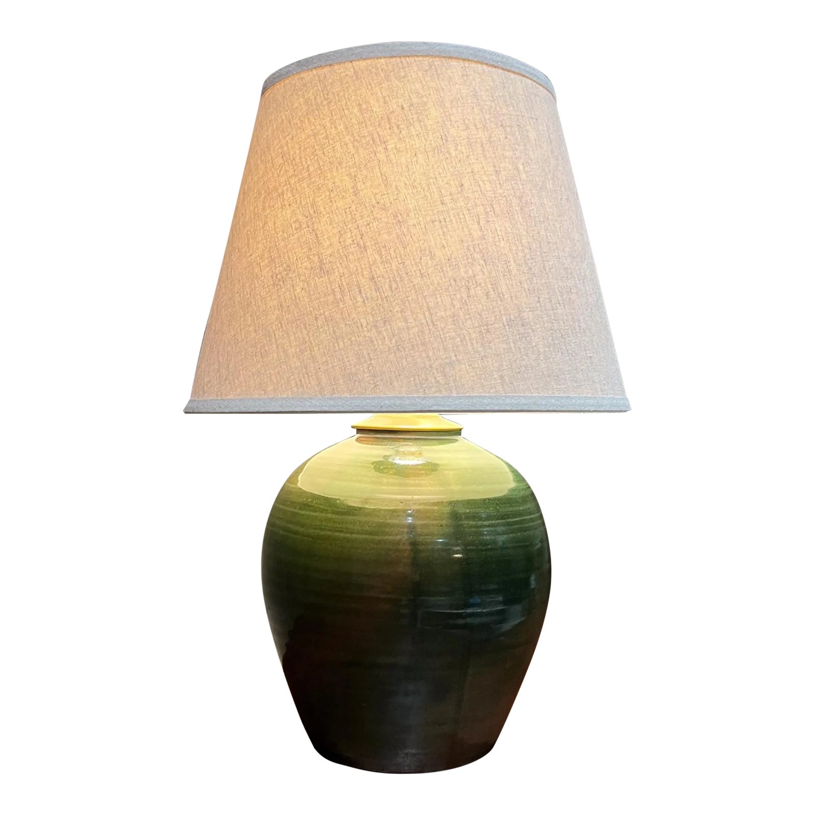 1970s Studio Art Table Lamp Lush Green Stoneware Pottery | Chairish