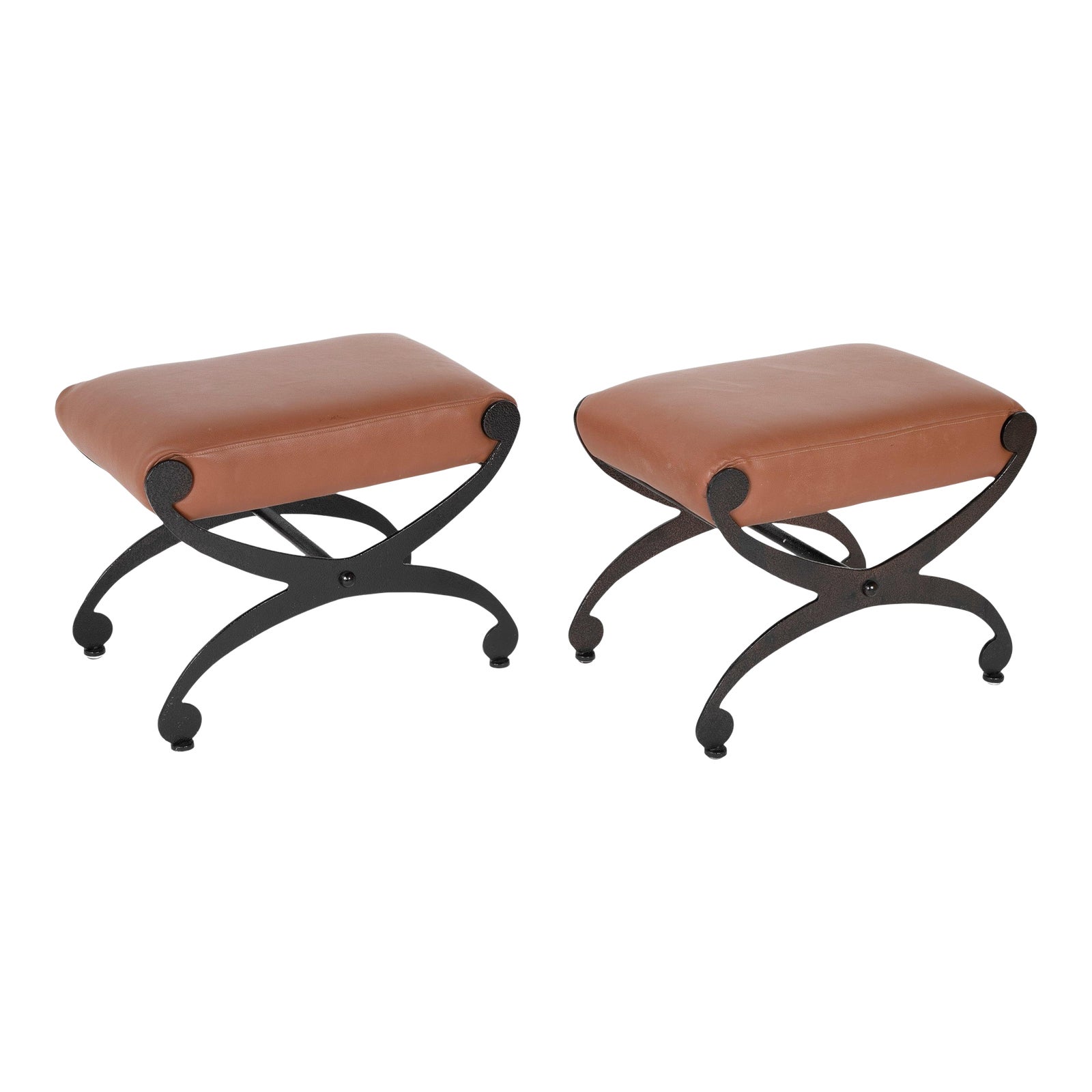 Late 20th Century Regency Style Steel Upholstered X-Stools - A Pair ...