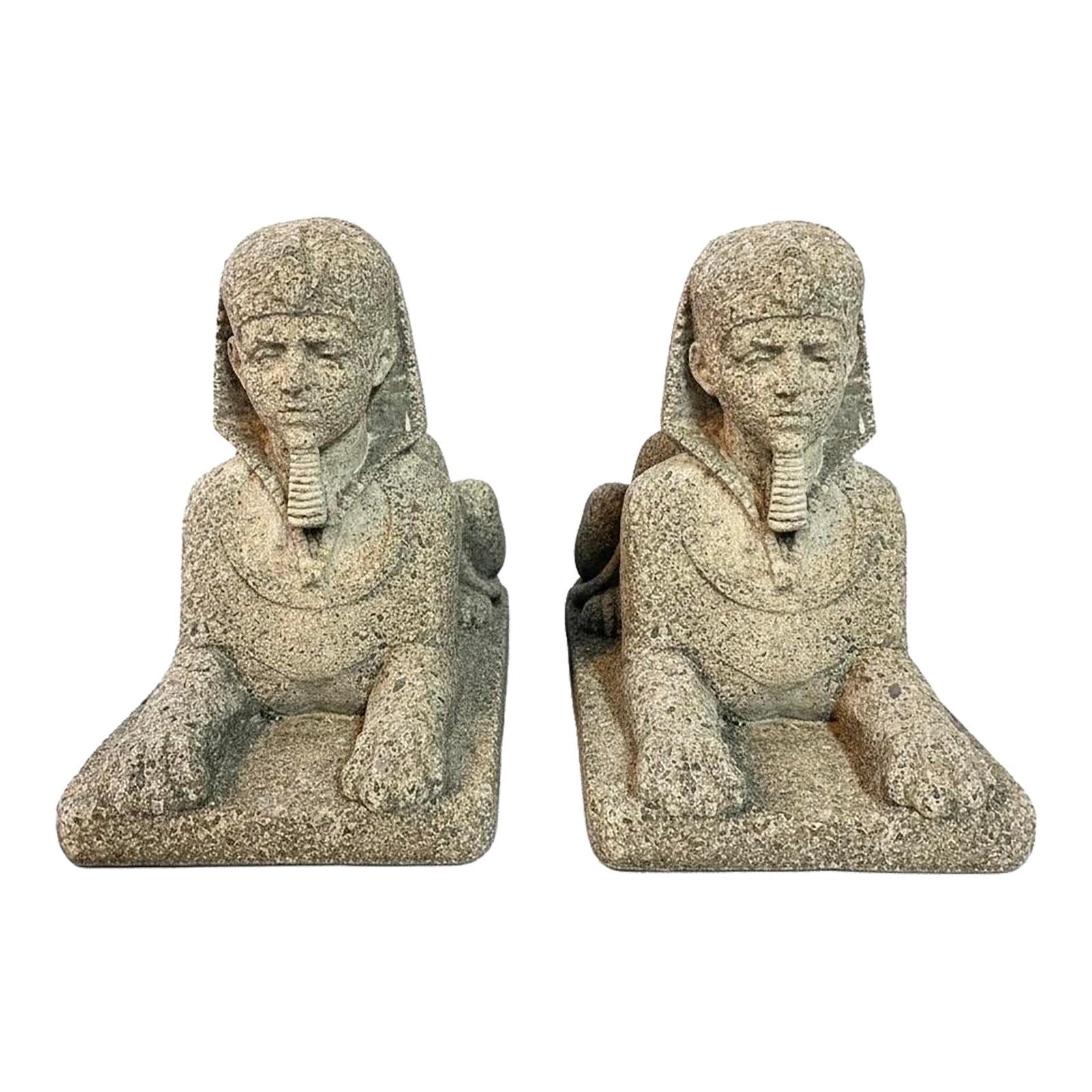 Pair of Vintage Cast Stone Egyptian Sphinx Garden Statues | Chairish