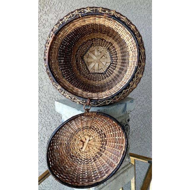 Circa 1970-1985 Rattan & Nito Vine Circular Pedestal Lidded Urn Basket ...
