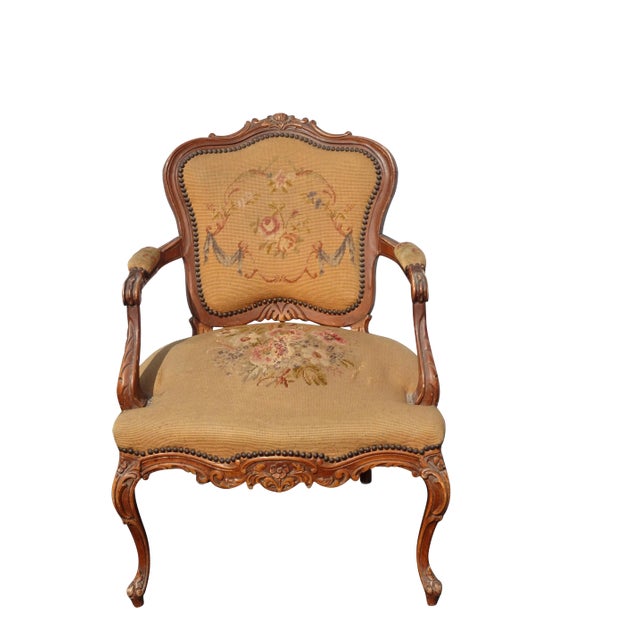 Vintage French Country Rococo Louis XVly Carved Tapestry Chair Asis ...