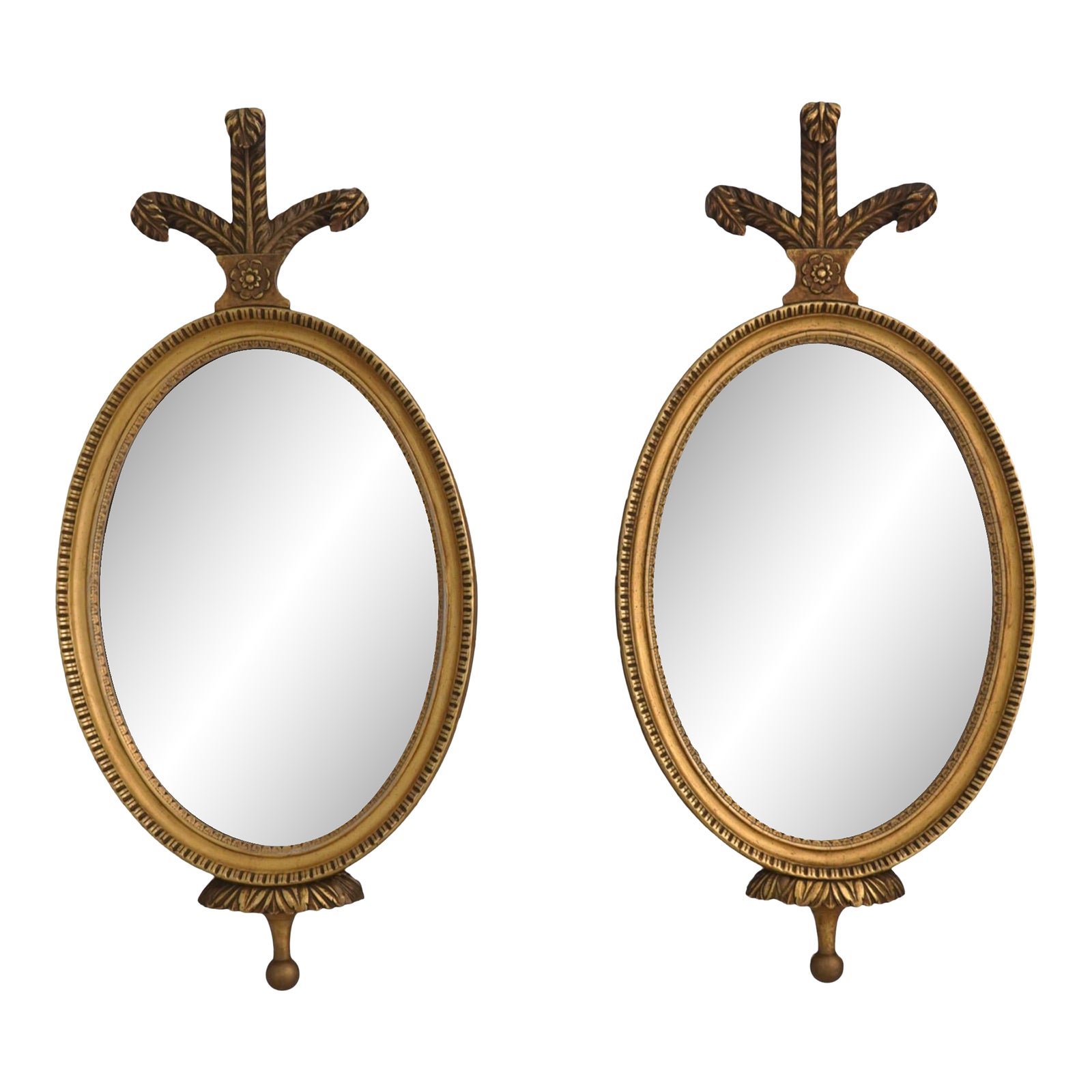Pair of Adams Style Plume Top Gold Gilt Wall Mirrors | Chairish