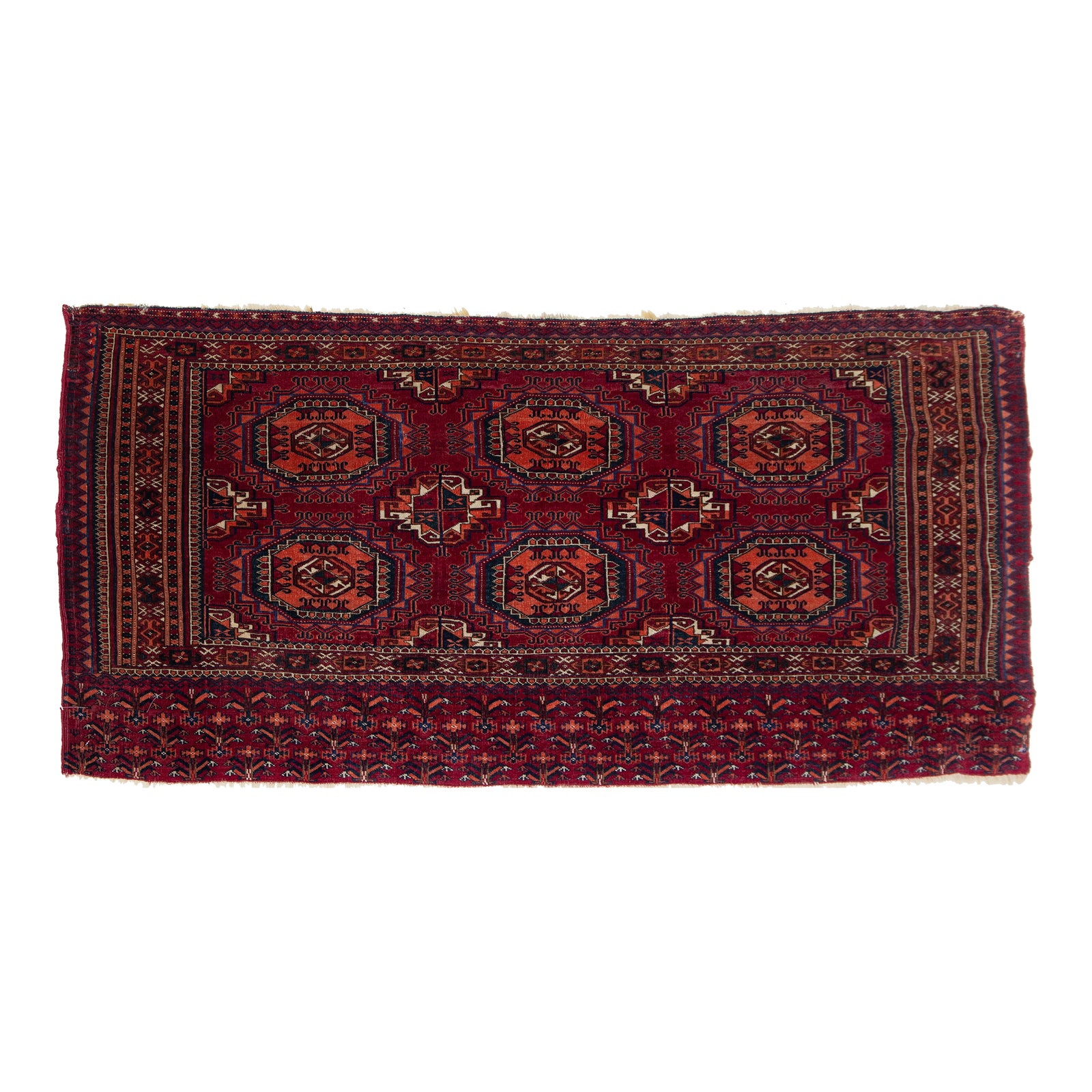 Red Antique Persian Turkmen Wool Rug With Geometric Pattern | Chairish