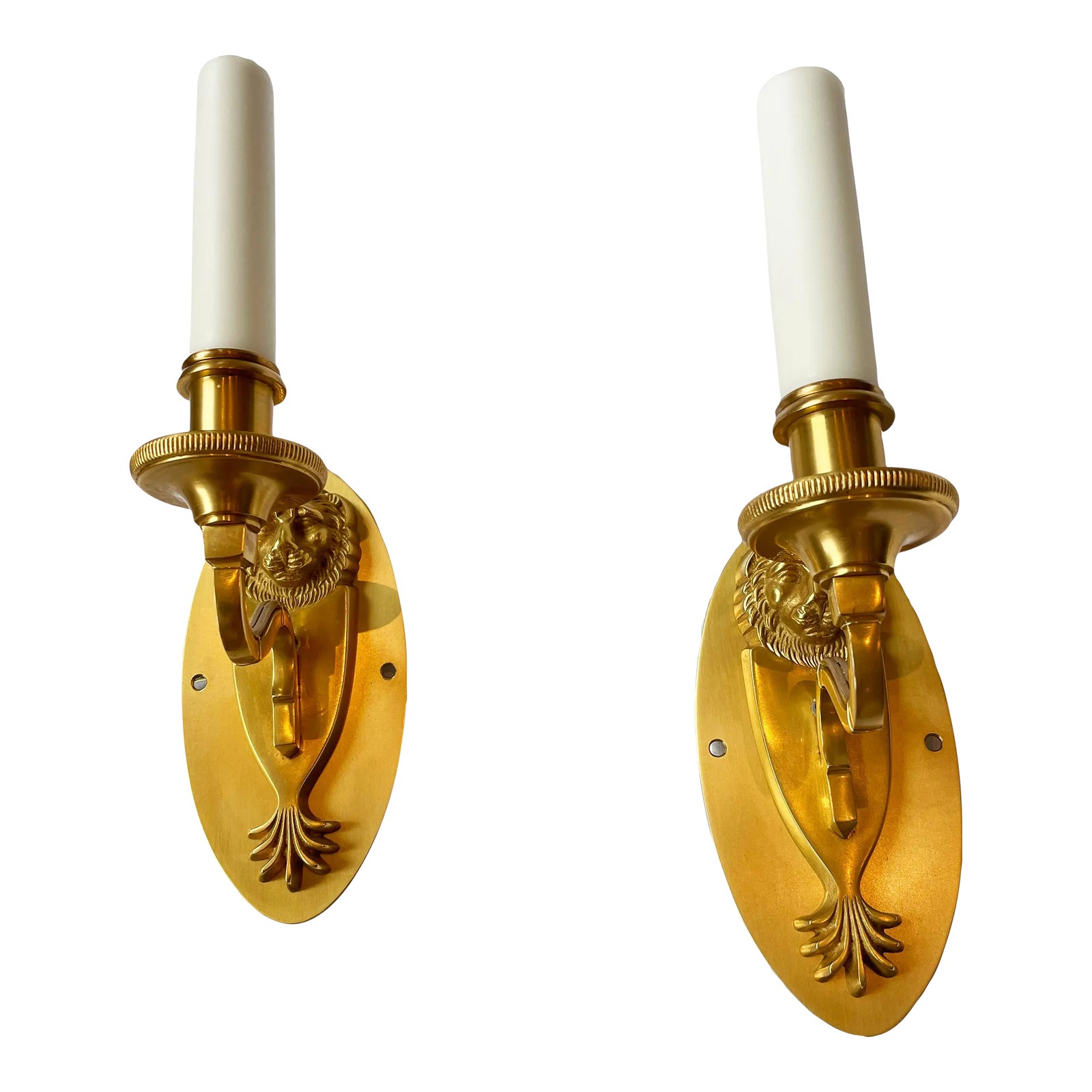 21st Century Marvin Alexander Louis XVI Style Gilt Bronze Lion Sconces ...
