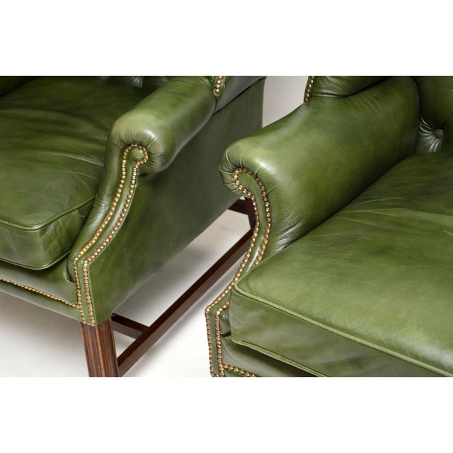 Antique Georgian Leather Wing Back Armchairs, 1960s, Set of 2 | Chairish