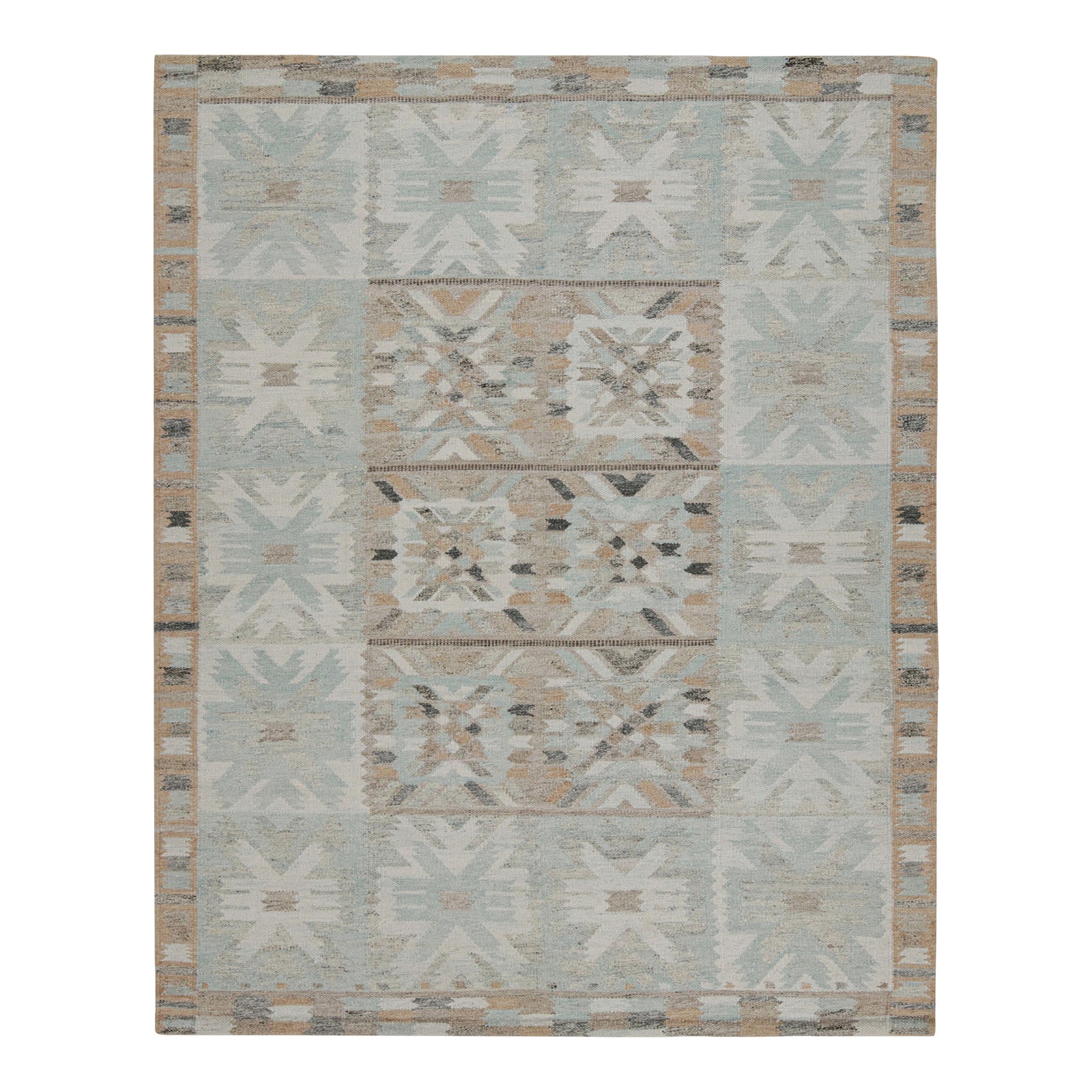 Rug & Kilim’s Scandinavian Style Custom Outdoor Rug With Blue Geometric ...