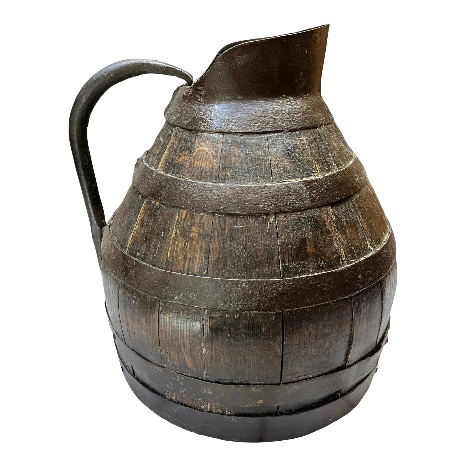 1770 Antique French Wood & Iron Wine Pitcher | Chairish