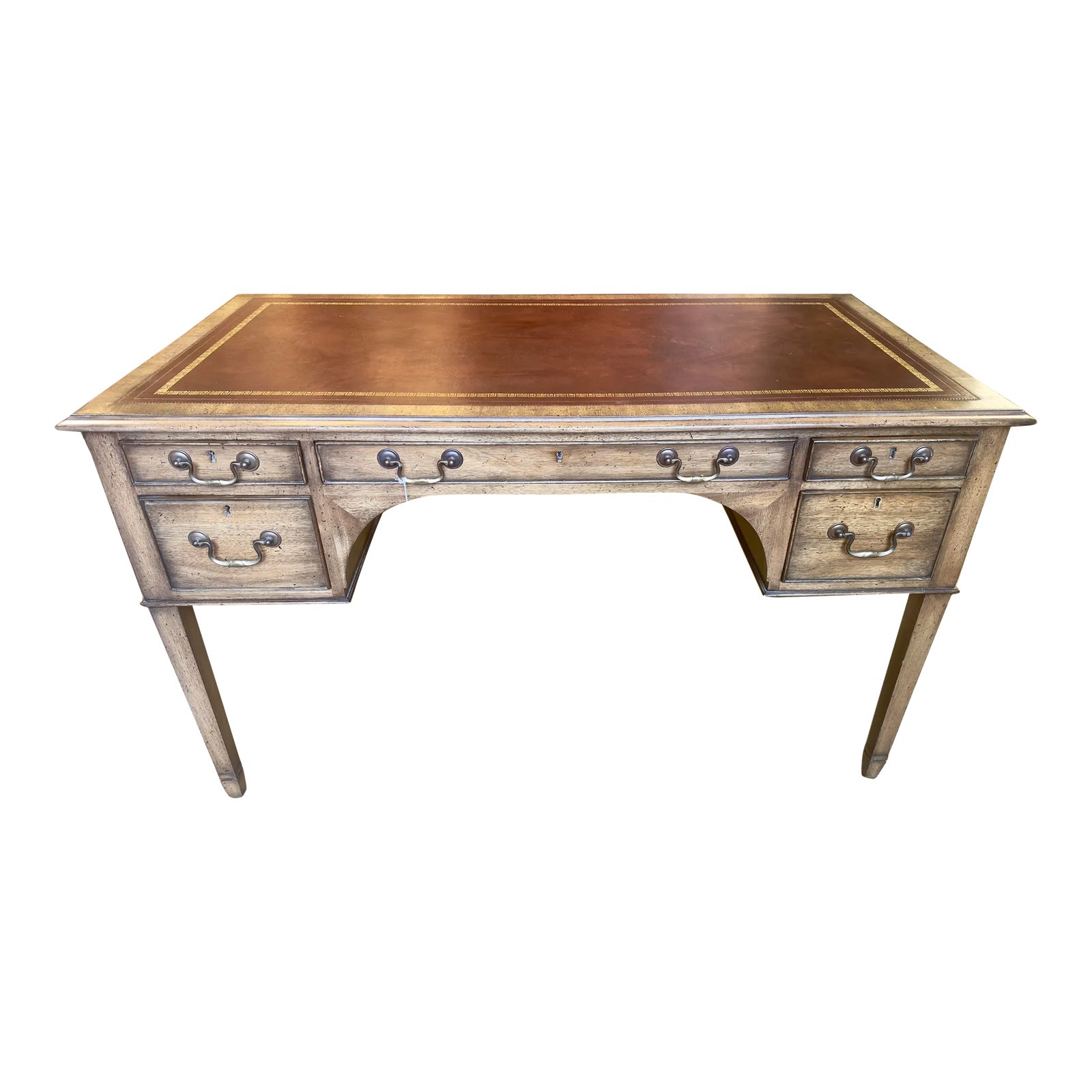 Smith & Watson Custom Made Red Tooled Leather Top Writing Desk | Chairish