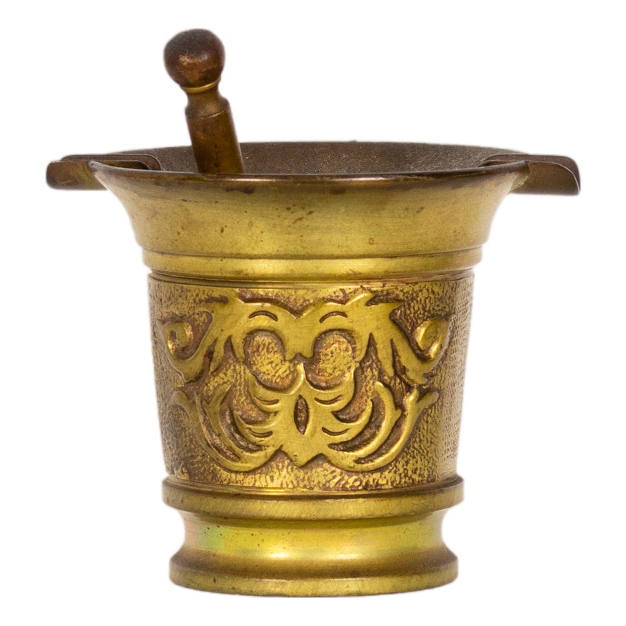 Bronze Mortar and Pestle with Atral Logo Pharmaceutical, 1950s | Chairish