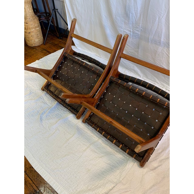 Mid-Century Modern Teak Scandinavian Woven Leather Strap Lounge Chairs ...