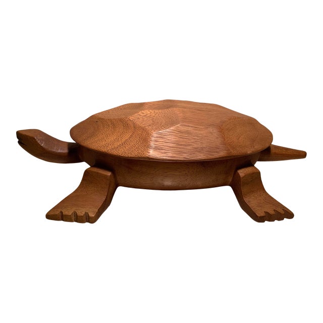 1960’s Hand Carved Teak Wood Figural Turtle Box | Chairish