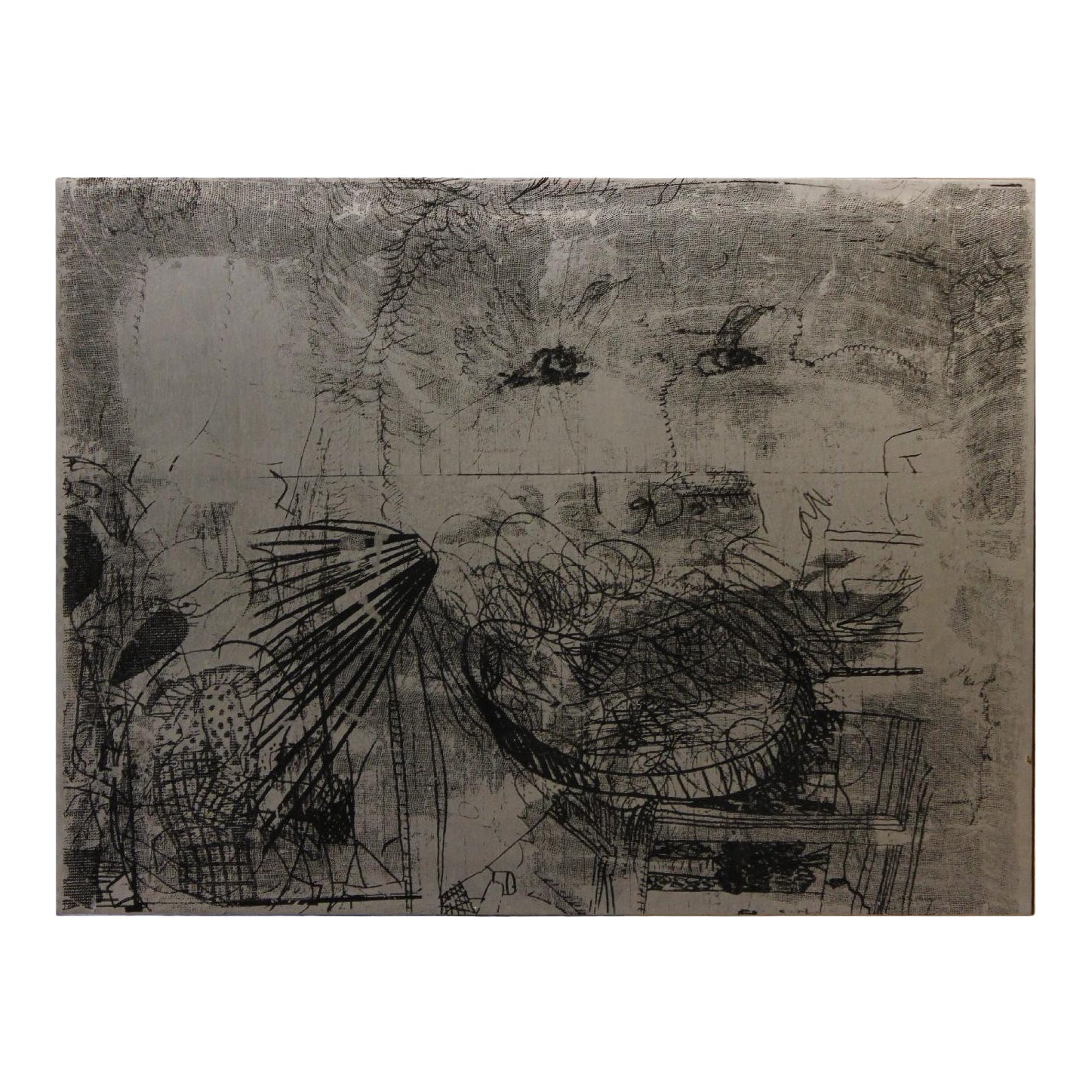 Mid Century Modern Abstract Expressionist Metal Etching | Chairish