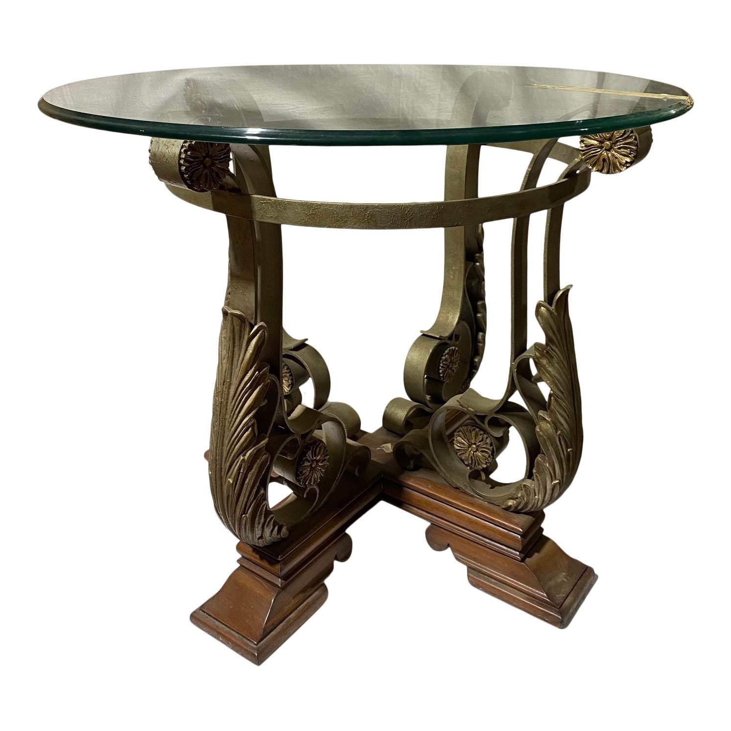 Traditional Vintage Glass Top Side Table | Chairish