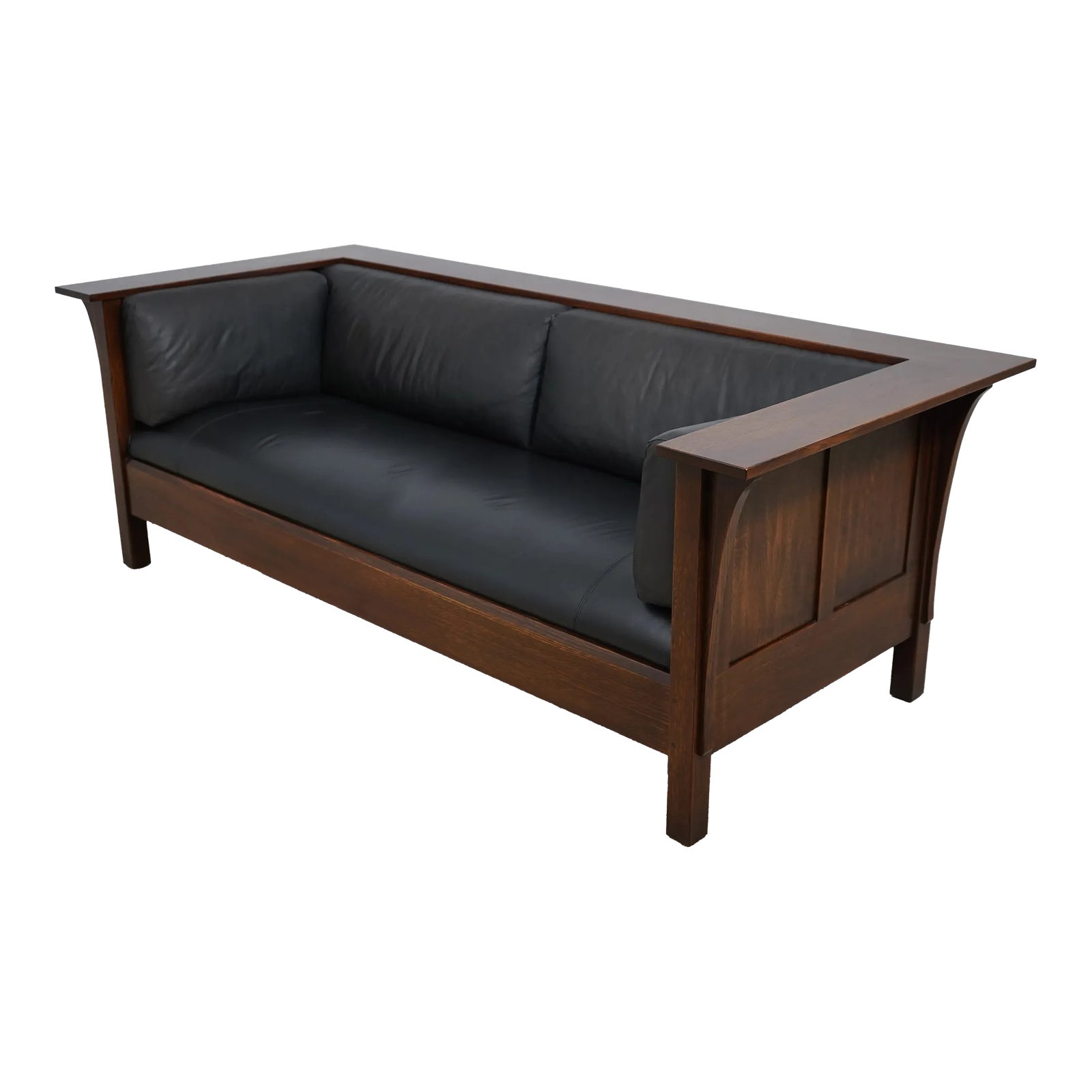Stickley Mission Oak Sofa W. Black Leather | Chairish