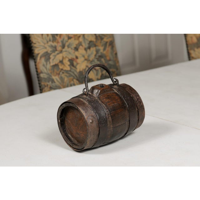 19th Century Rustic French Petite Decorative Barrel with Iron Handle ...
