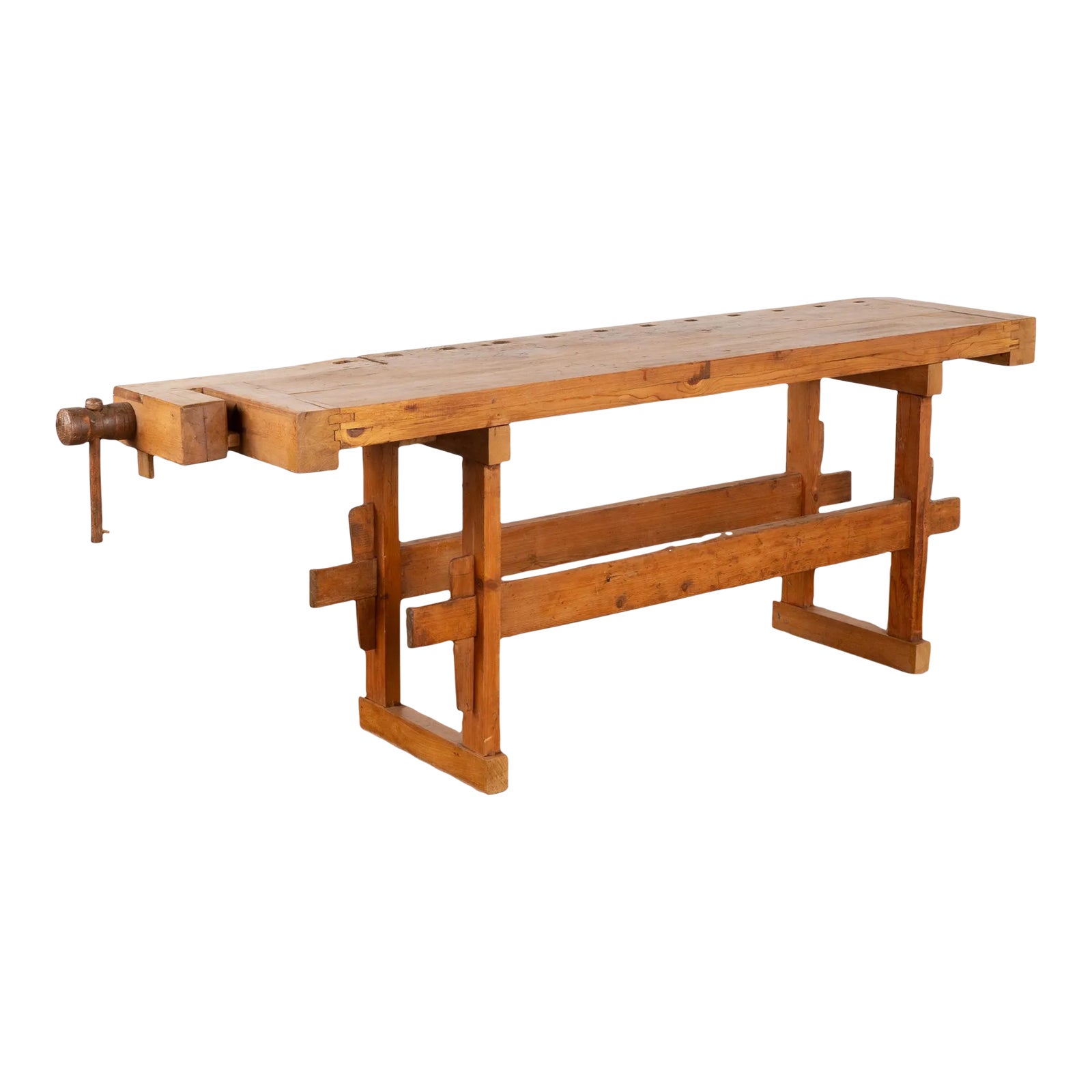 Early 20th Century Rustic Narrow Carpenter's Workbench Console Table ...