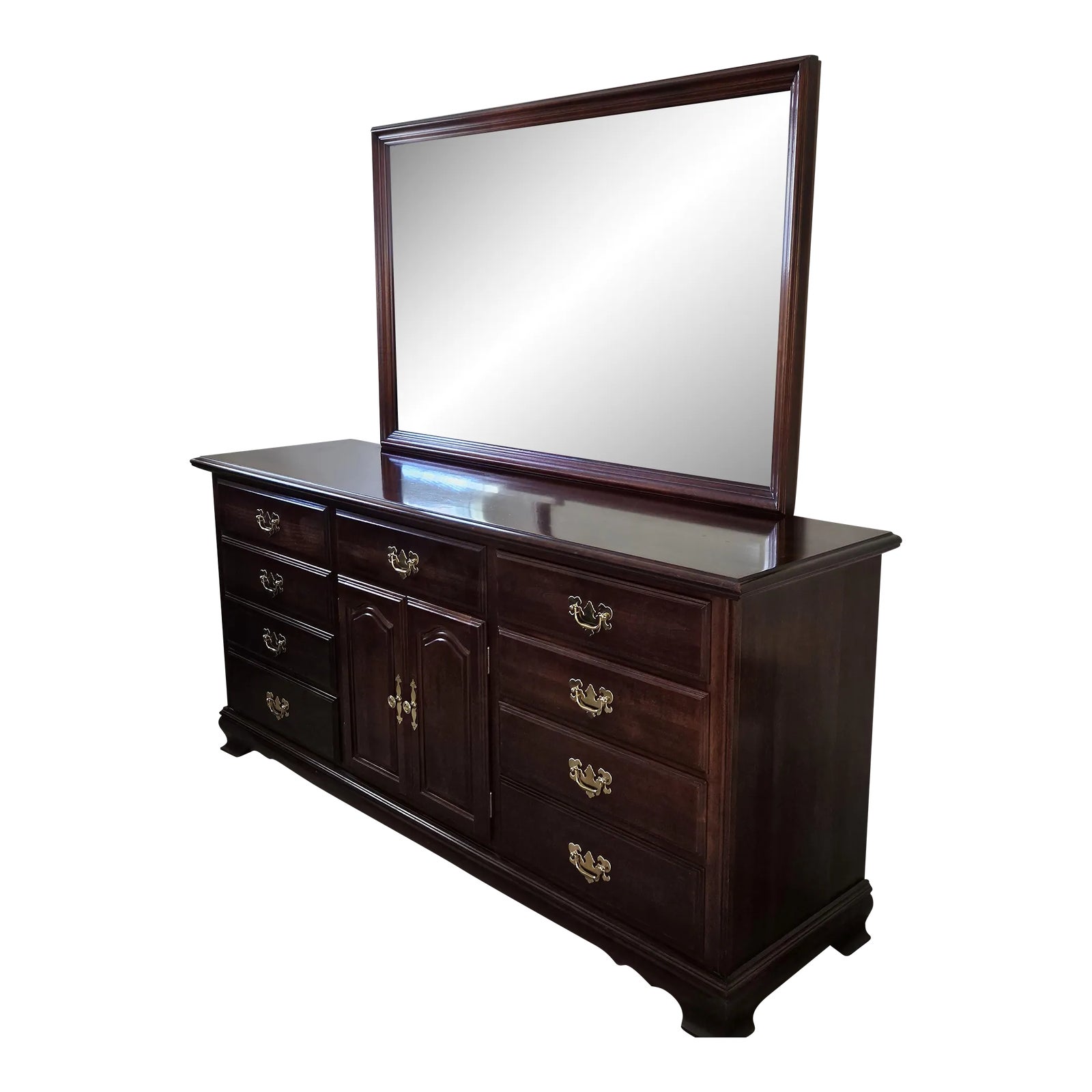 1990s Triple Cherry Dresser With Detachable Rectangle Mirror | Chairish