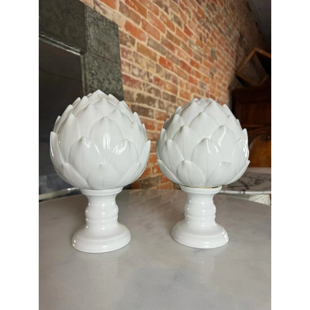 White Classic Ceramic Artichoke Decorative Sculptures - Set of 2 | Chairish