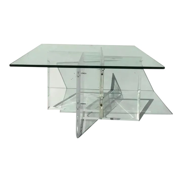1970s Mid Century Modern Acrylic Lucite and Glass Coffee Table Vintage ...
