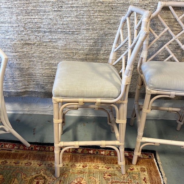 Late 20th Century Pair of Faux Bamboo Chippendale Bar Stools | Chairish