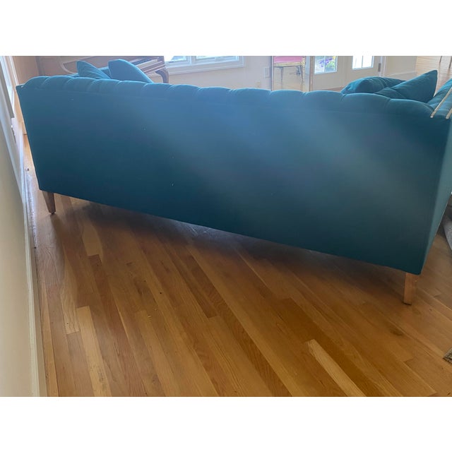 Custom Teal Crypton Sofa and Pillows | Chairish