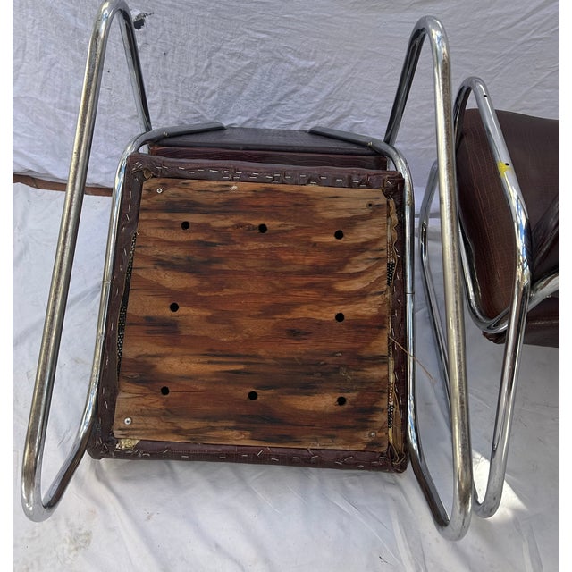 Early 20th Century Art Deco Tubular Metal and Croco Pressed Leather ...