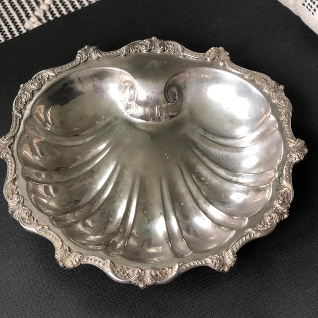 Vintage Poole “Old English” Silverplate Footed Shell Platter | Chairish